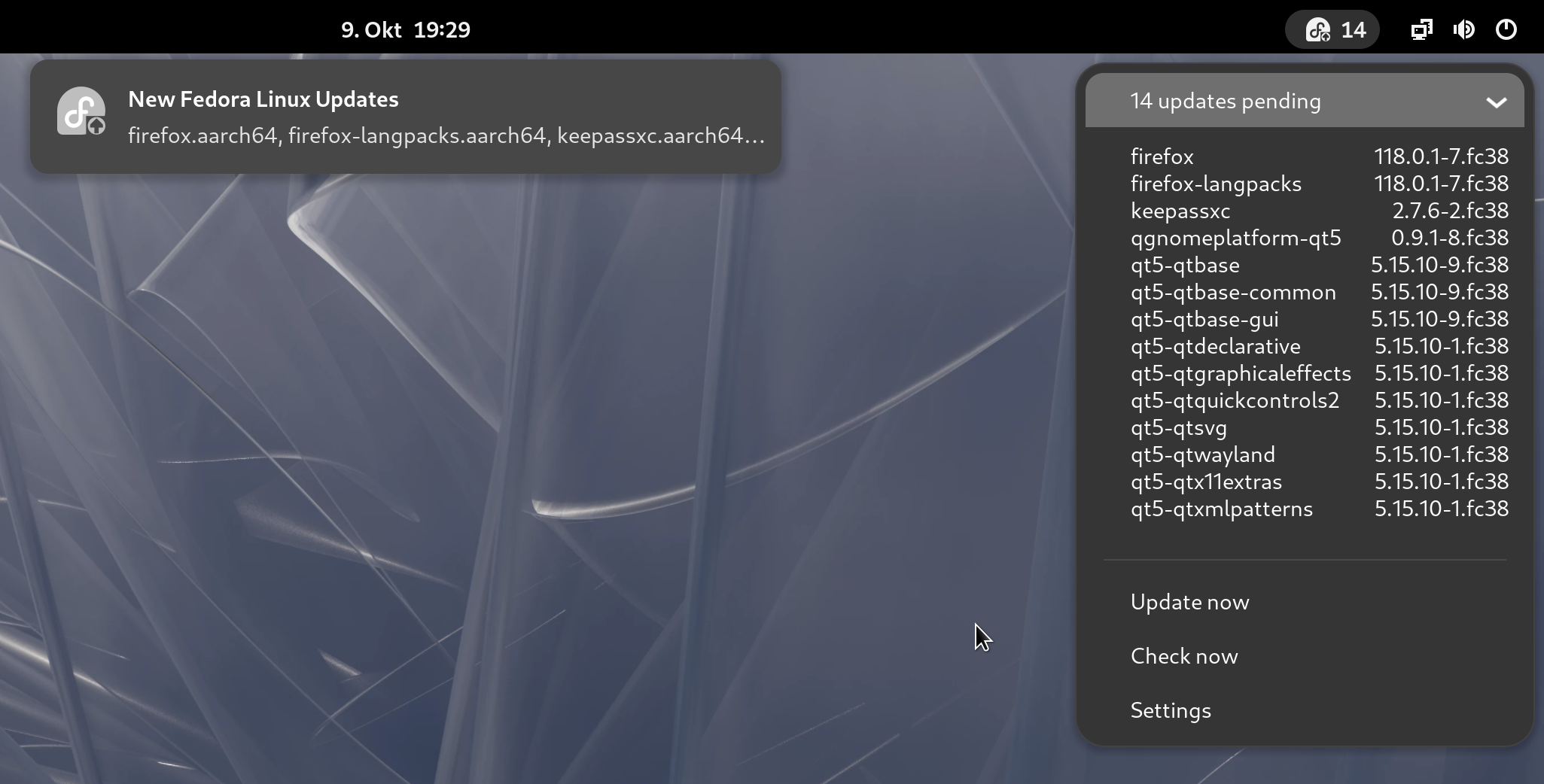 Review "Fedora Linux Update Indicator" version 1 - GNOME Shell Extensions