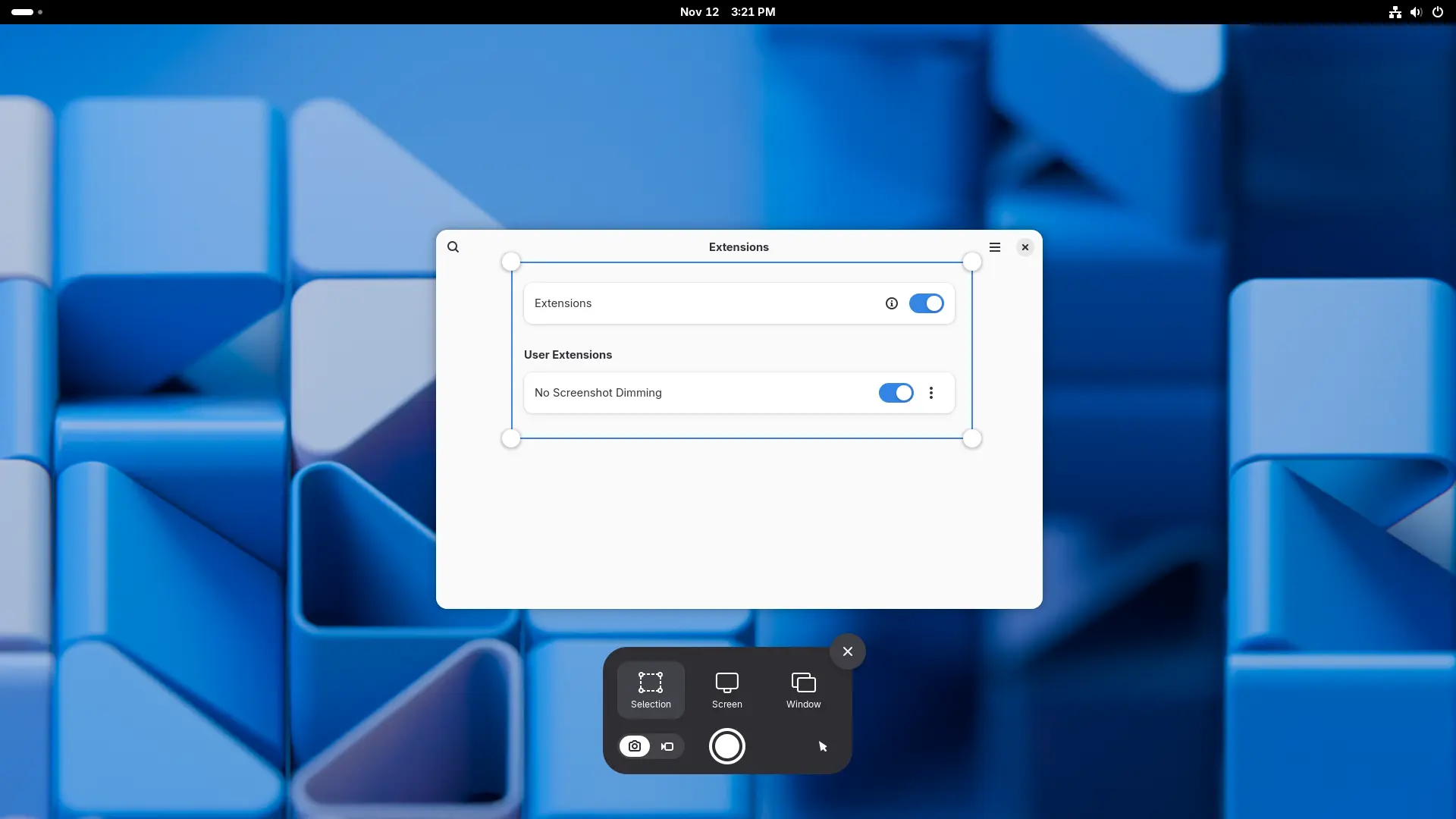Review "No Screenshot Dimming" version 2 - GNOME Shell Extensions
